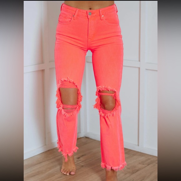 Risen Jeans | Jeans | Risen Neon Bright Coral Knee Distressed Size 24 ...